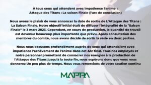 L'anime L'Attaque des Titans reprend aujourd'hui